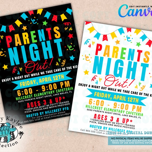 Parents Night Out Flyers - Etsy