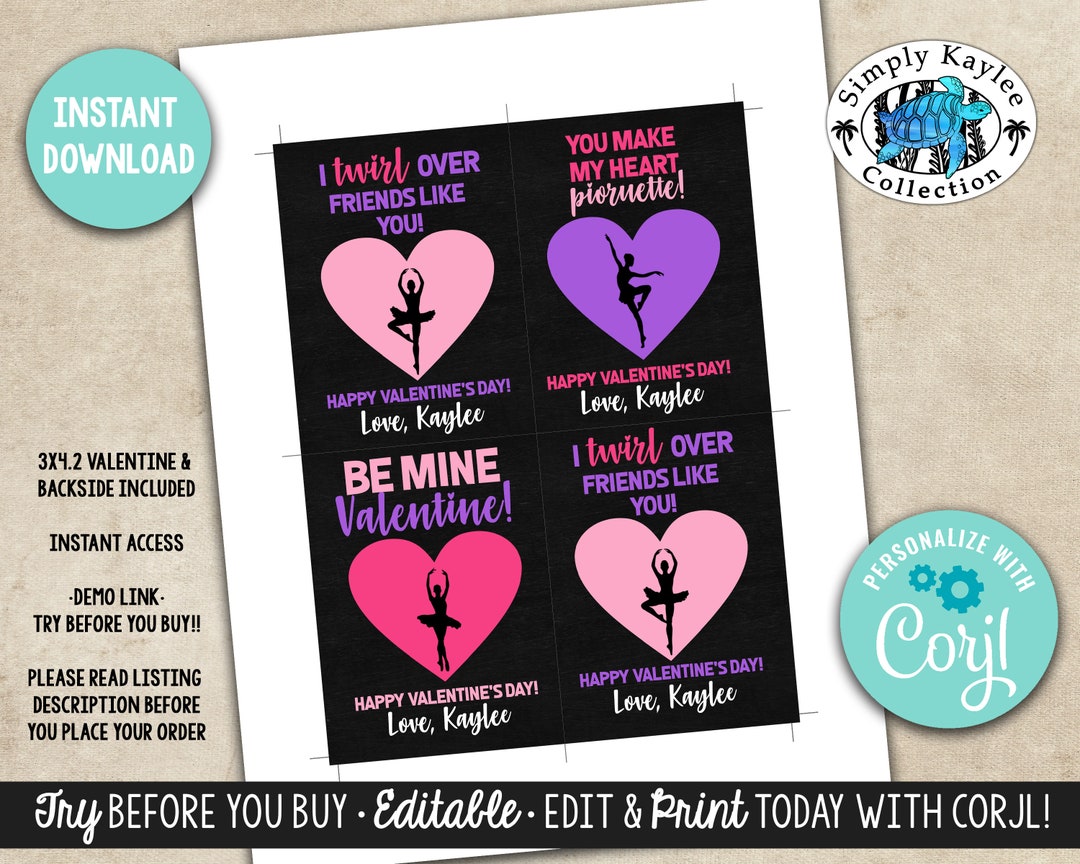 Ballet Valentine's Day Card - Dancer Valentine's Day Card - School ...