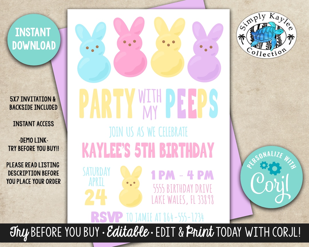 Party With My Peeps Birthday Invitation, Peeps Birthday Invitations ...