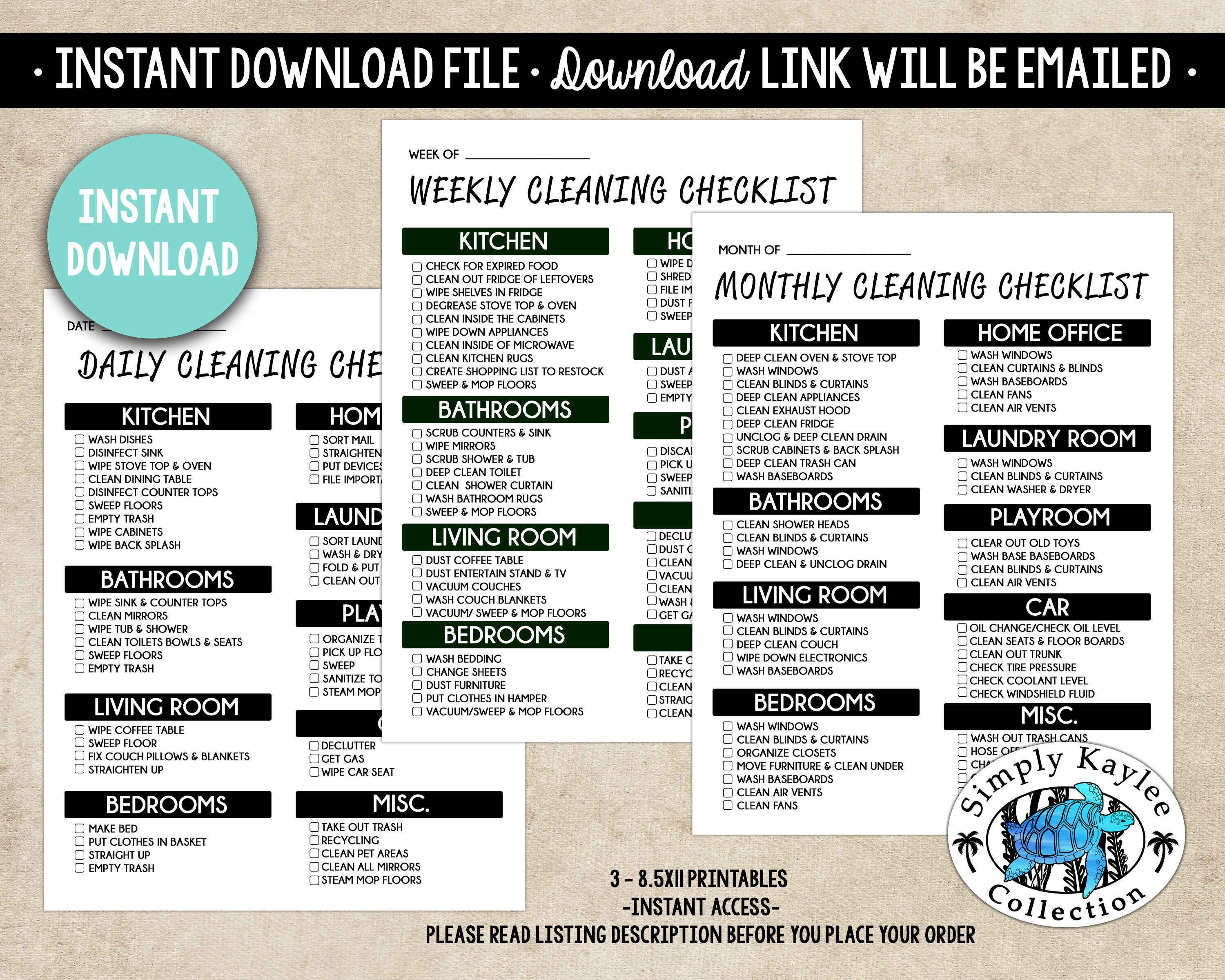 The Cleaner Home Bundle Daily Cleaning Checklist Weekly | Etsy