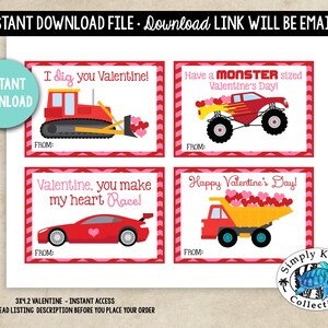 Transportation Valentine's Day Cards: Cars, Trucks, School Bus (digital ...