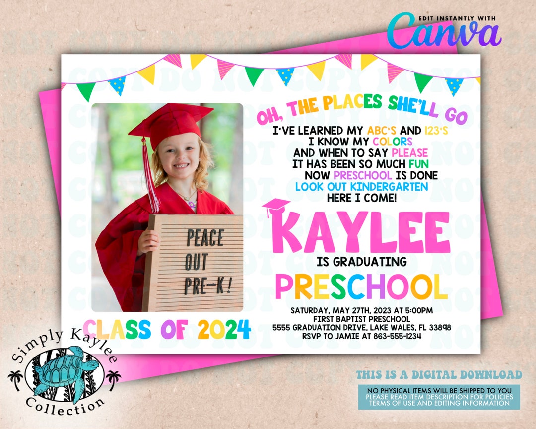 Editable Preschool Graduation Invitation: Instant Download (5x7 ...