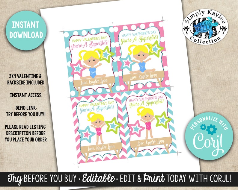 Gymnastics Valentine's Day Cards Tumbling - Etsy