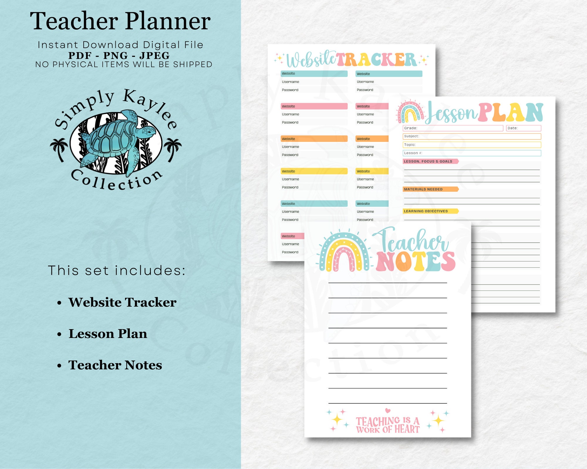 Teacher Planner Printable: Weekly, Daily Lesson Plans (PDF, JPEG, PNG ...