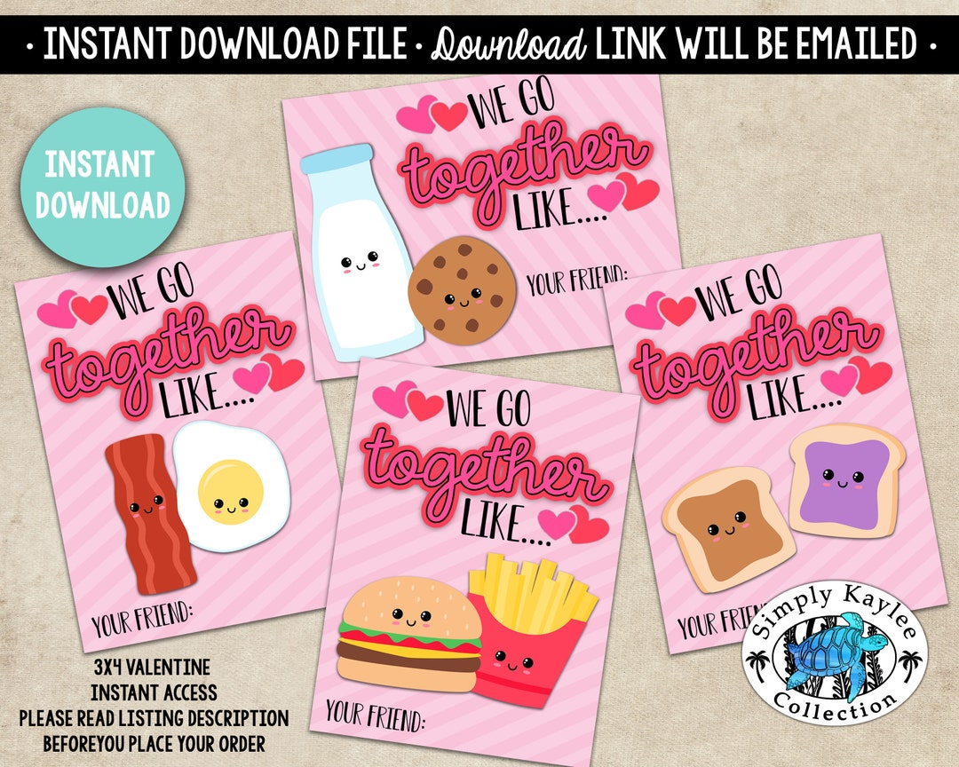 We Go Together Valentine's Day Cards: School Printable (digital ...