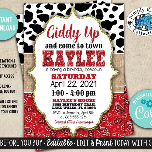 Western Rodeo Ticket Invitation Birthday Party Cowboy Cowgirl - Etsy