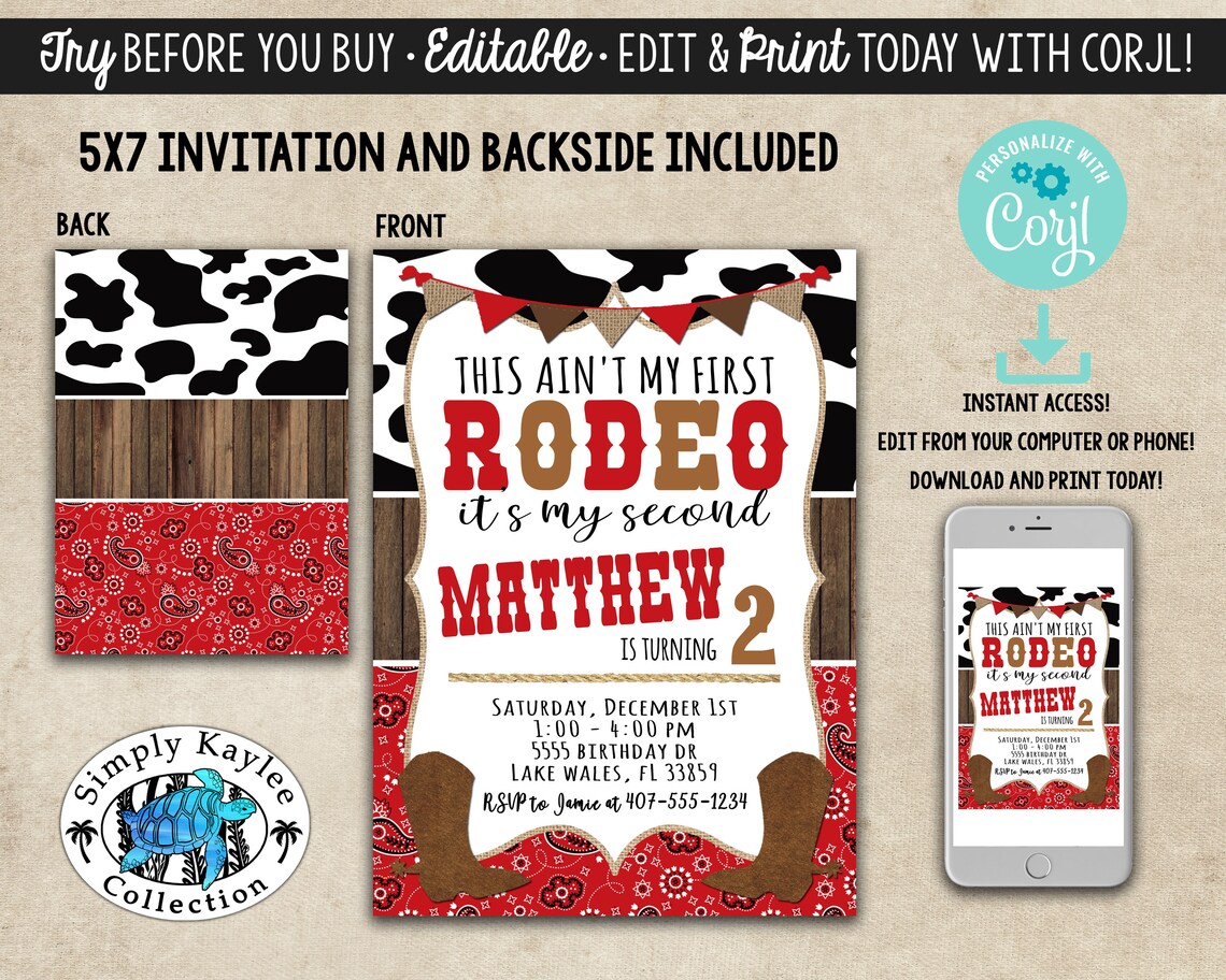 Rodeo Birthday Party Invitation Cowgirl Birthday Party | Etsy