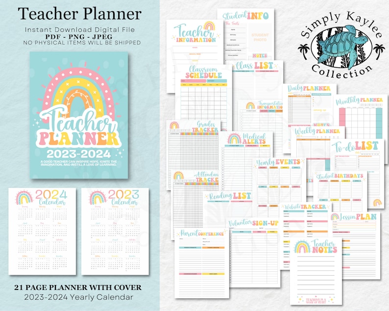 Teacher Planner Printable: Weekly, Daily Lesson Plans (PDF, JPEG, PNG ...