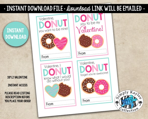 Donut Valentine's Day Card Sweets Valentines Day Cards | Etsy
