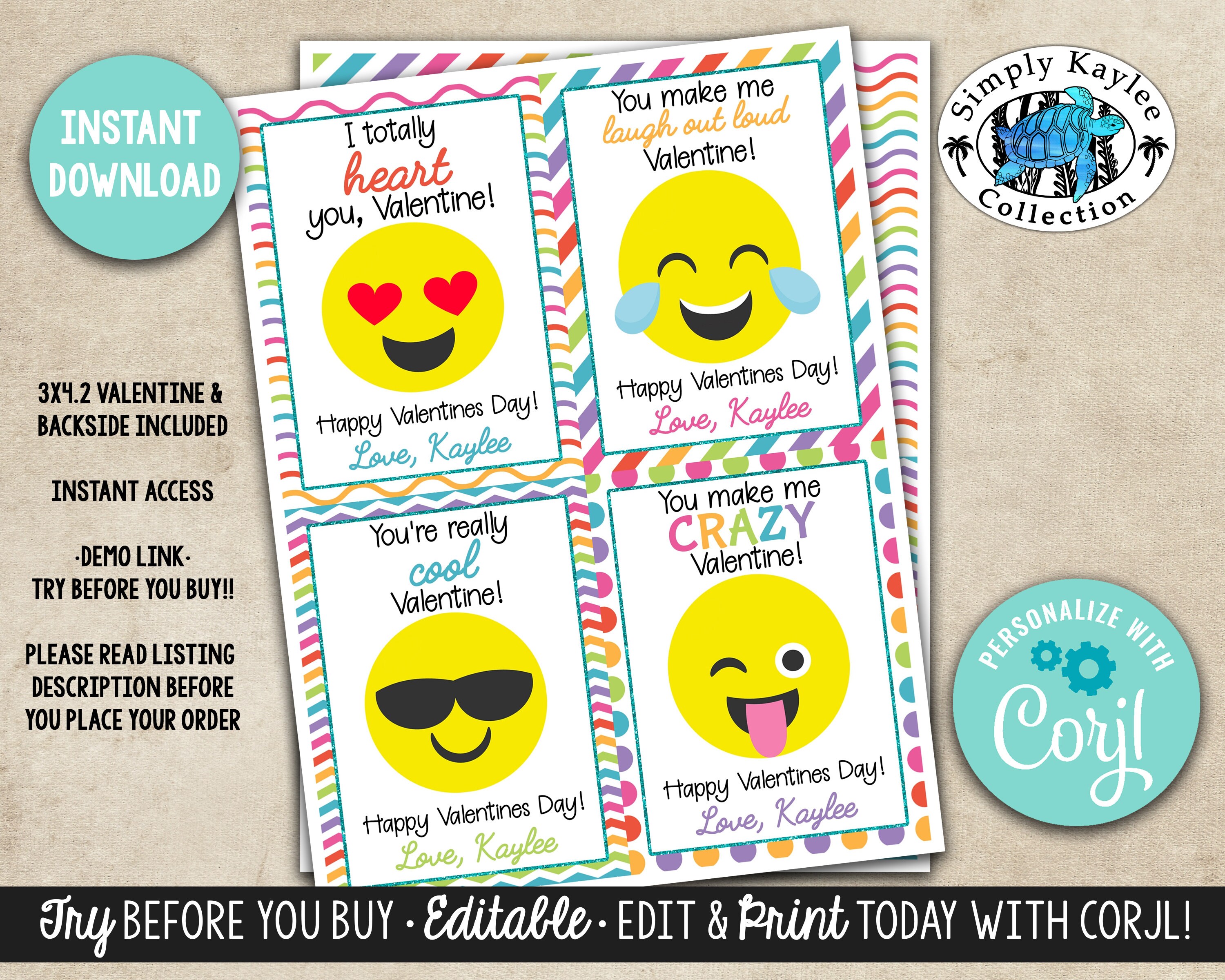 School Printable Emoji Valentine's Day Cards School - Etsy