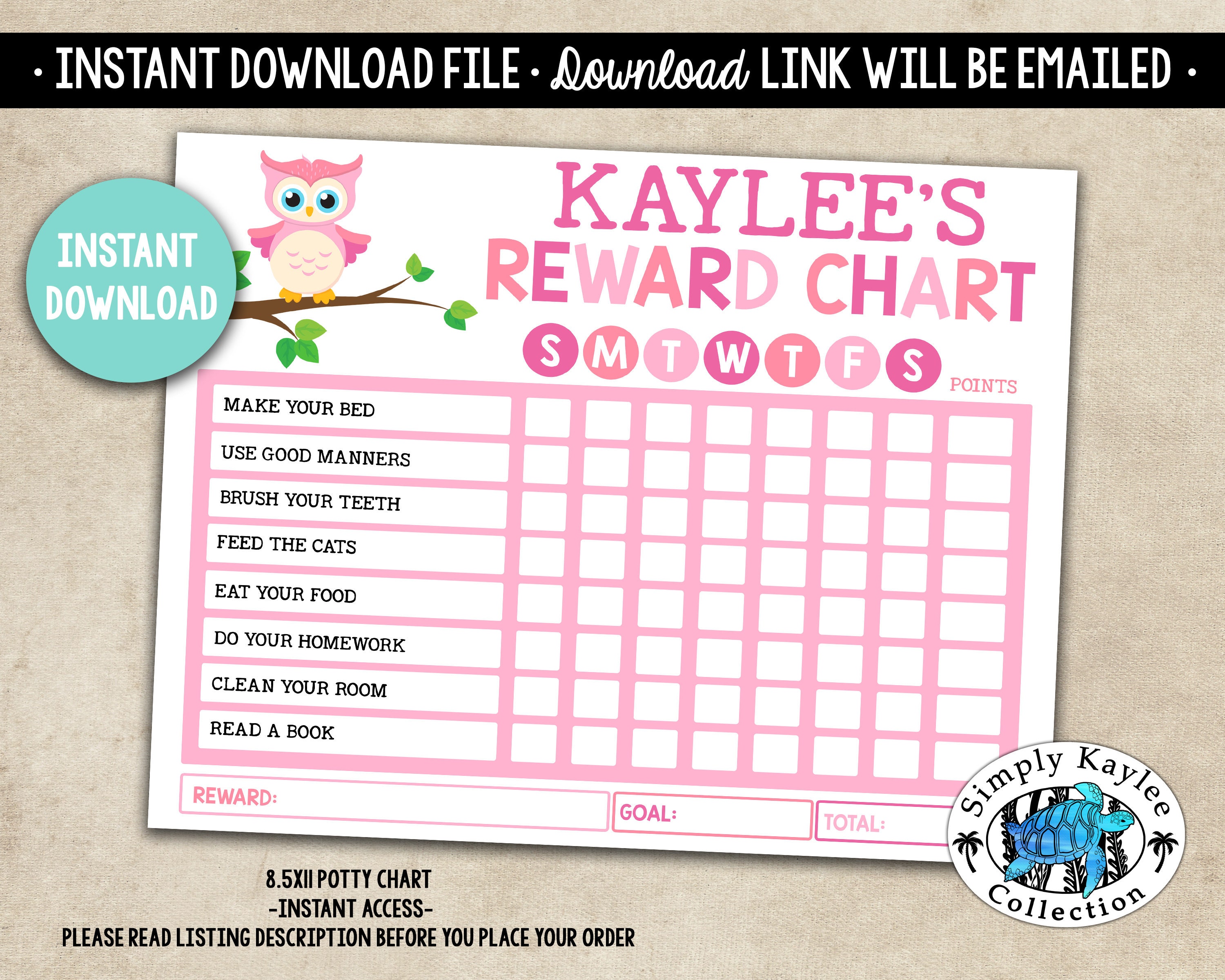 Home Decor Home & Living Wall Hangings Behavior Chart OWL Reward Chart ...