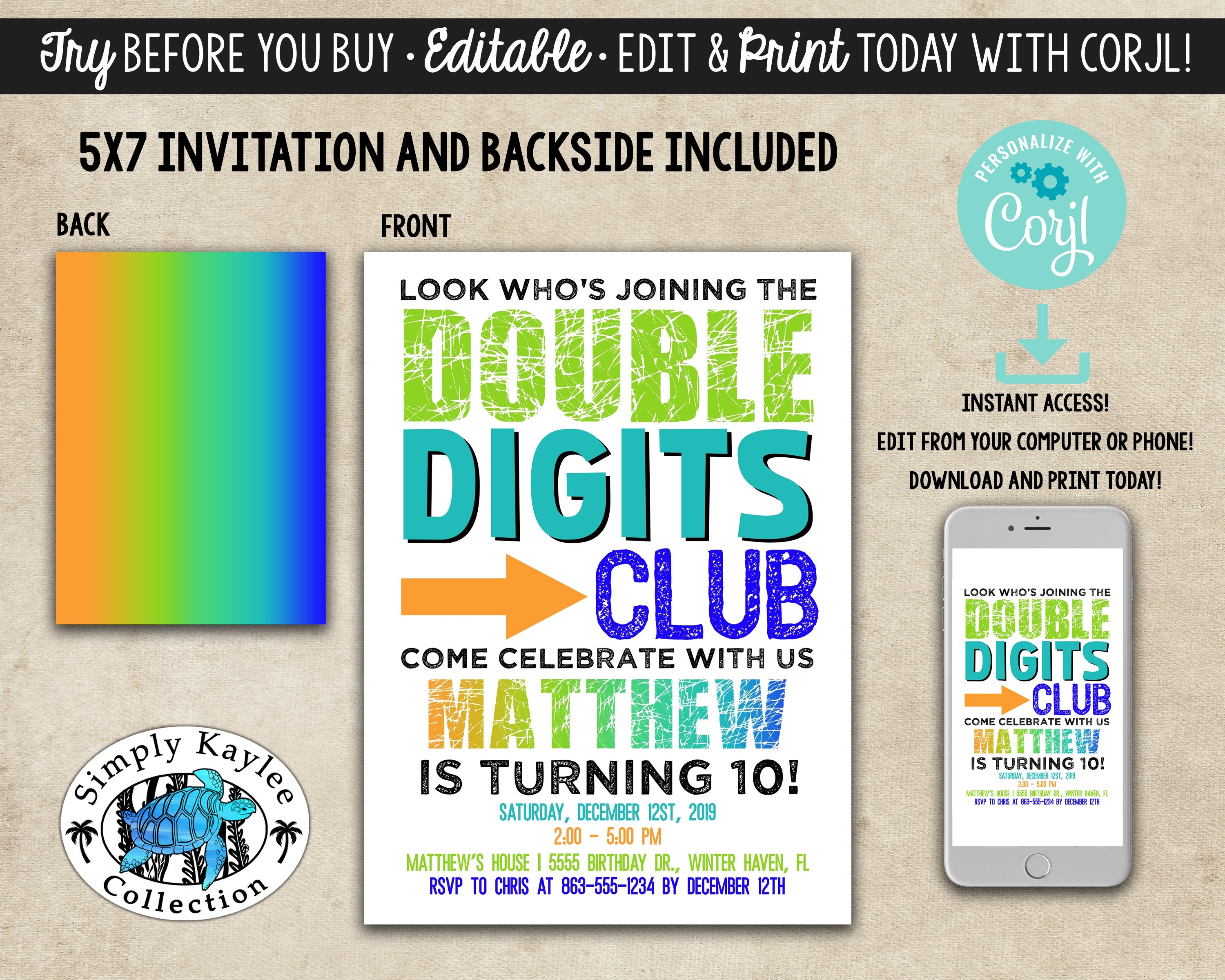 Double Digits Birthday Invitation 10th Birthday Invitation - Etsy