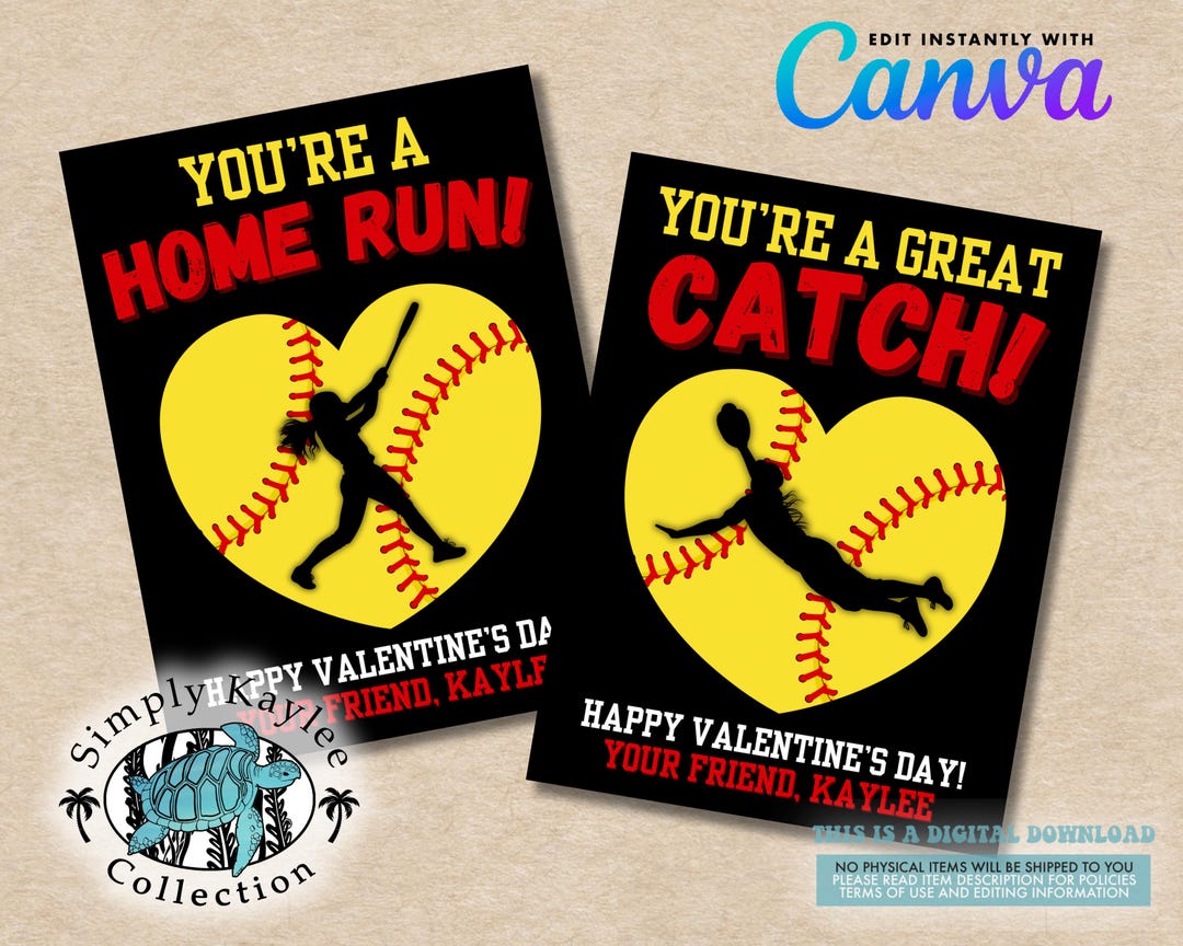 Softball Valentine's Day Card: Funny Sports Design (digital Download ...