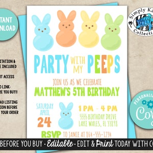 Party With My Peeps Birthday Invitation, Peeps Birthday Invitations ...