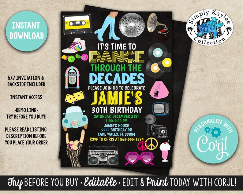 Dance Through the Decades Birthday Invitation Decade Dance - Etsy UK