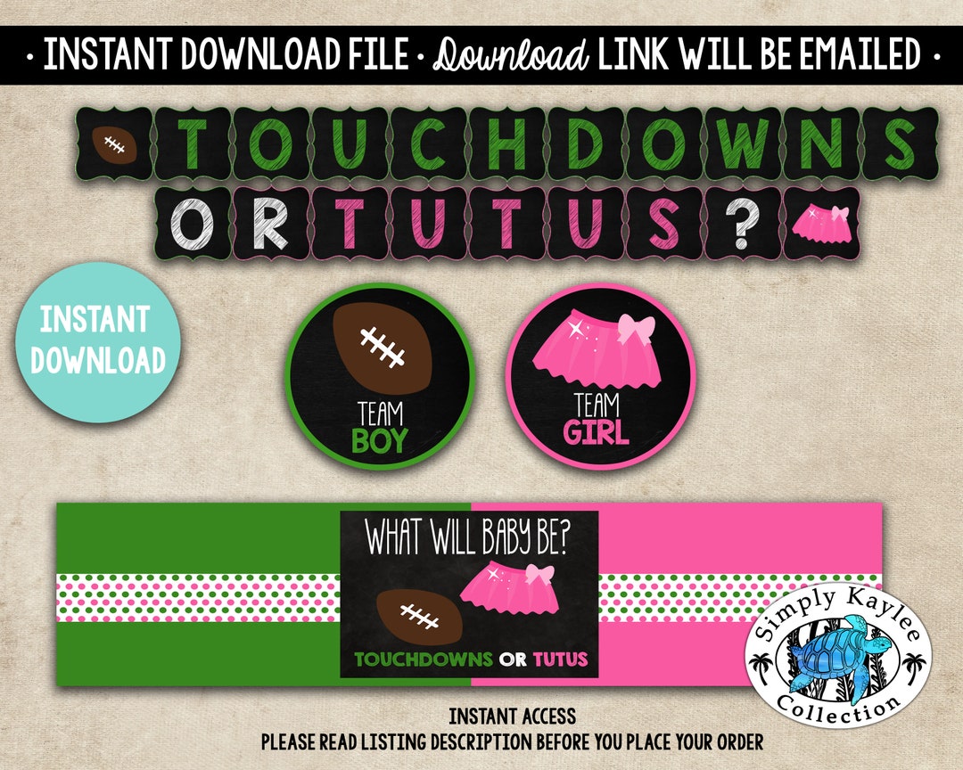 Touchdowns or Tutus Gender Reveal Party Decorations (digital Download ...