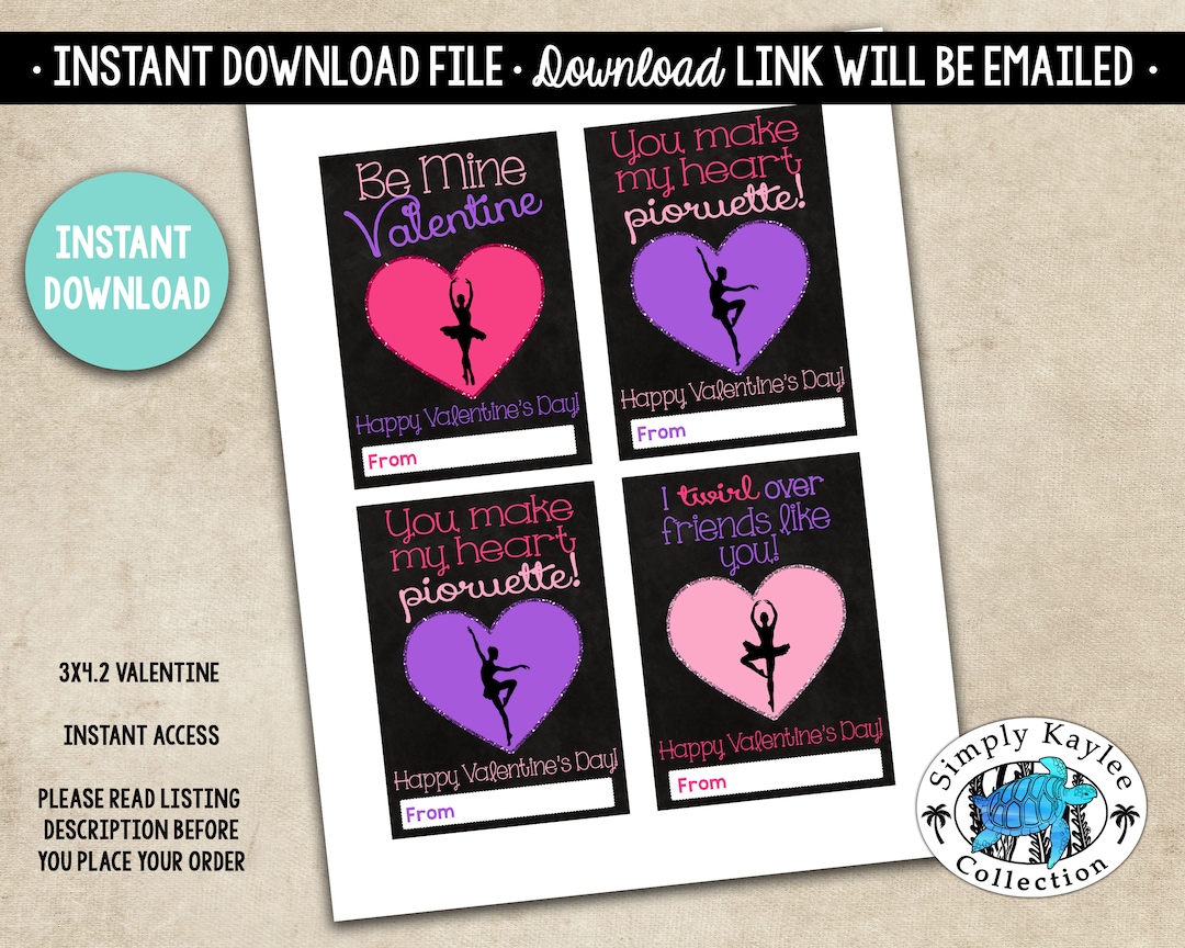 Ballet Valentine's Day Cards - Ballerina School Valentines (digital ...
