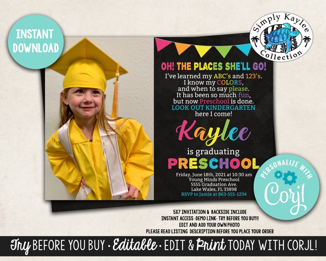 Kindergarten Graduation Invitation Preschool Pre K