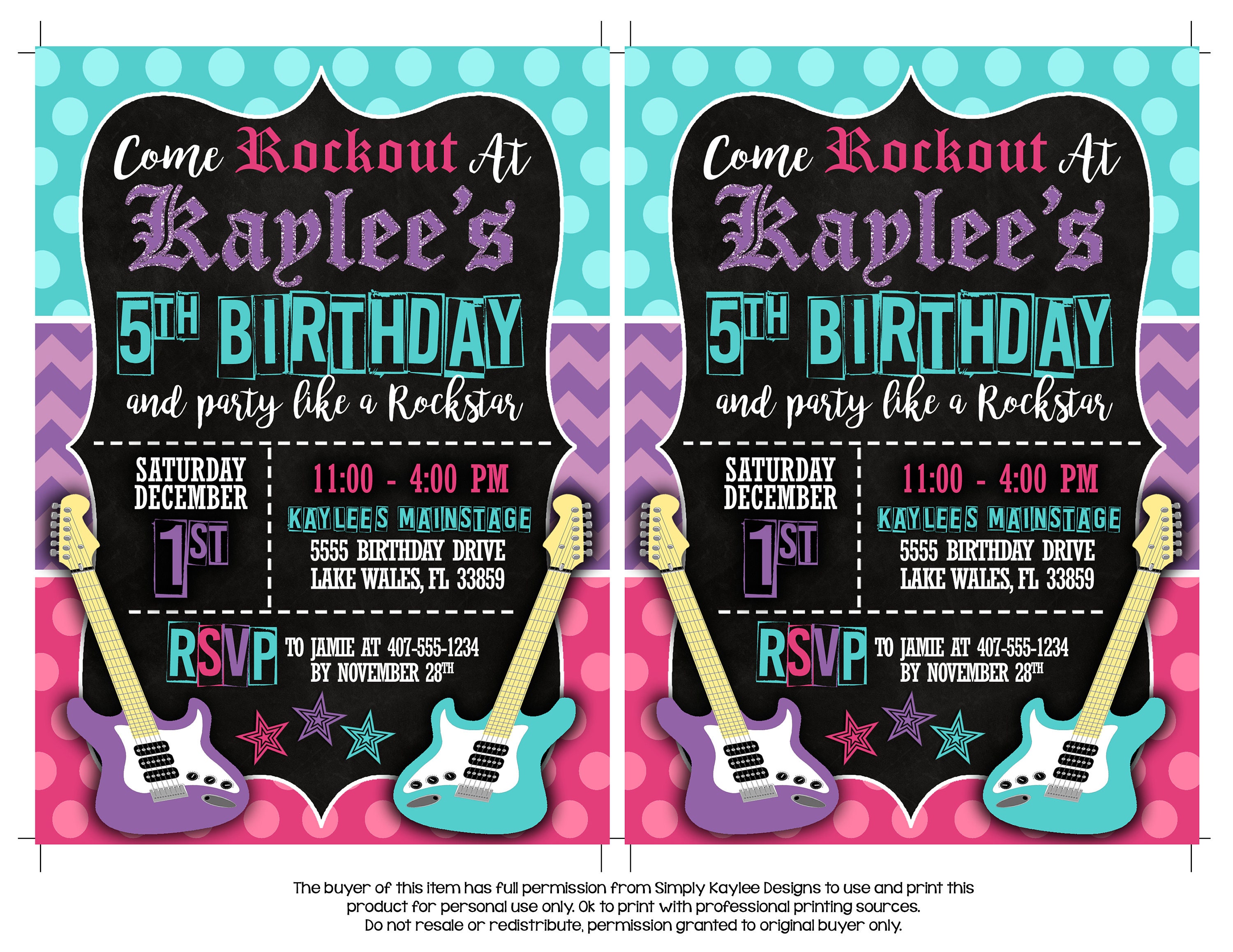 Rock Star Invitation Rock and Roll Party Rock Star | Etsy