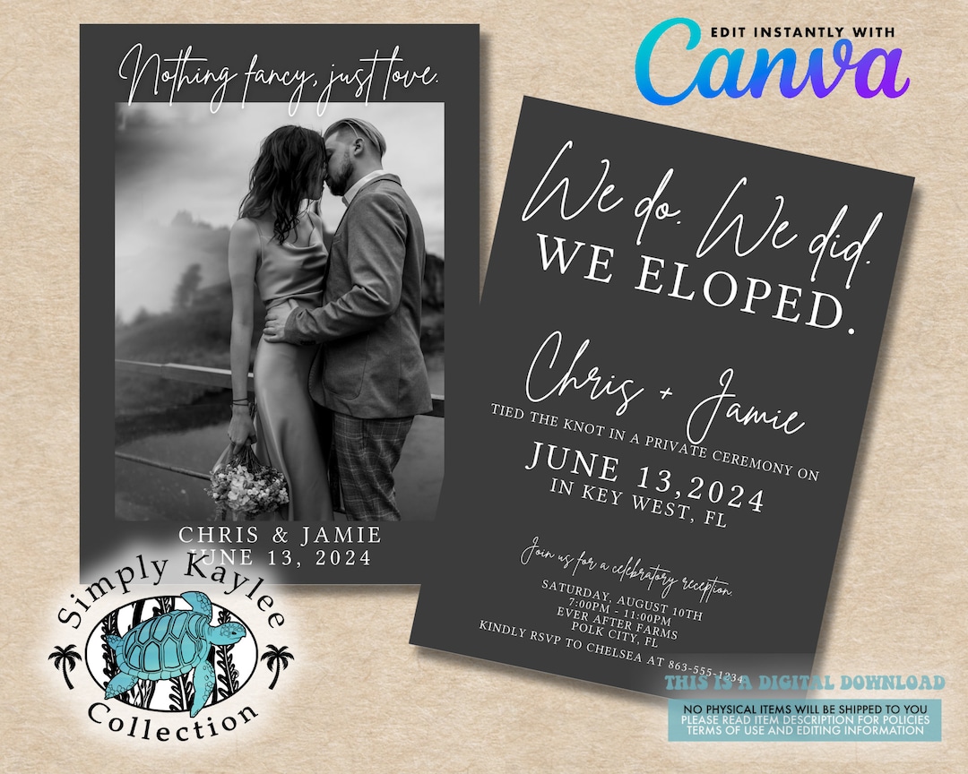 We Do, We Did, We Eloped Wedding Invite Nothing Fancy, Just Love ...