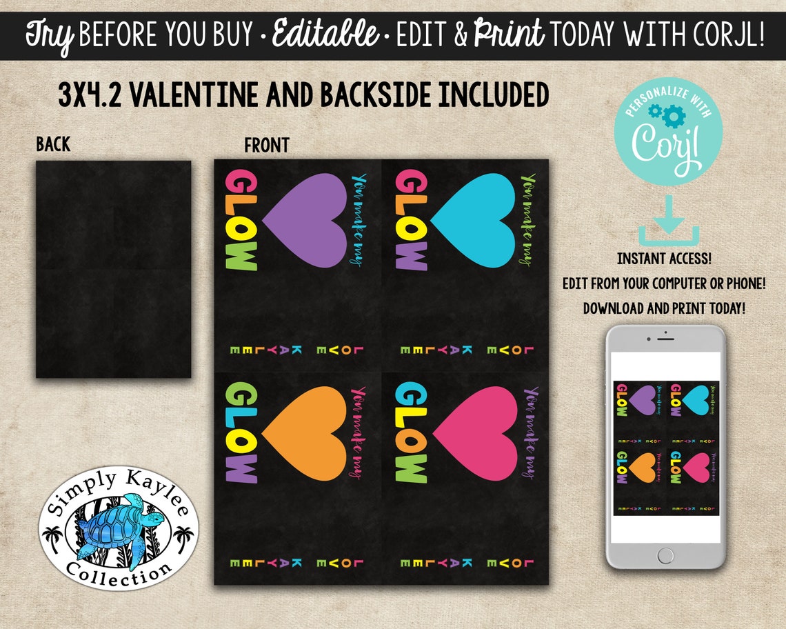 Glow Valentine's Day Card Glow Stick Valentine's | Etsy