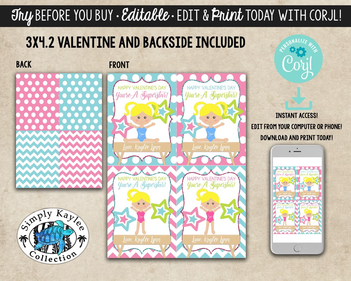 Gymnastics Valentine's Day Cards Tumbling - Etsy