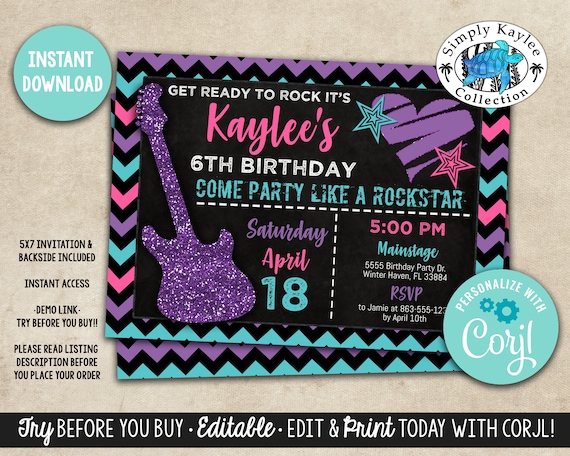 Invitaciones Para Fiesta Como Una Estrella De Rock 🎂 10