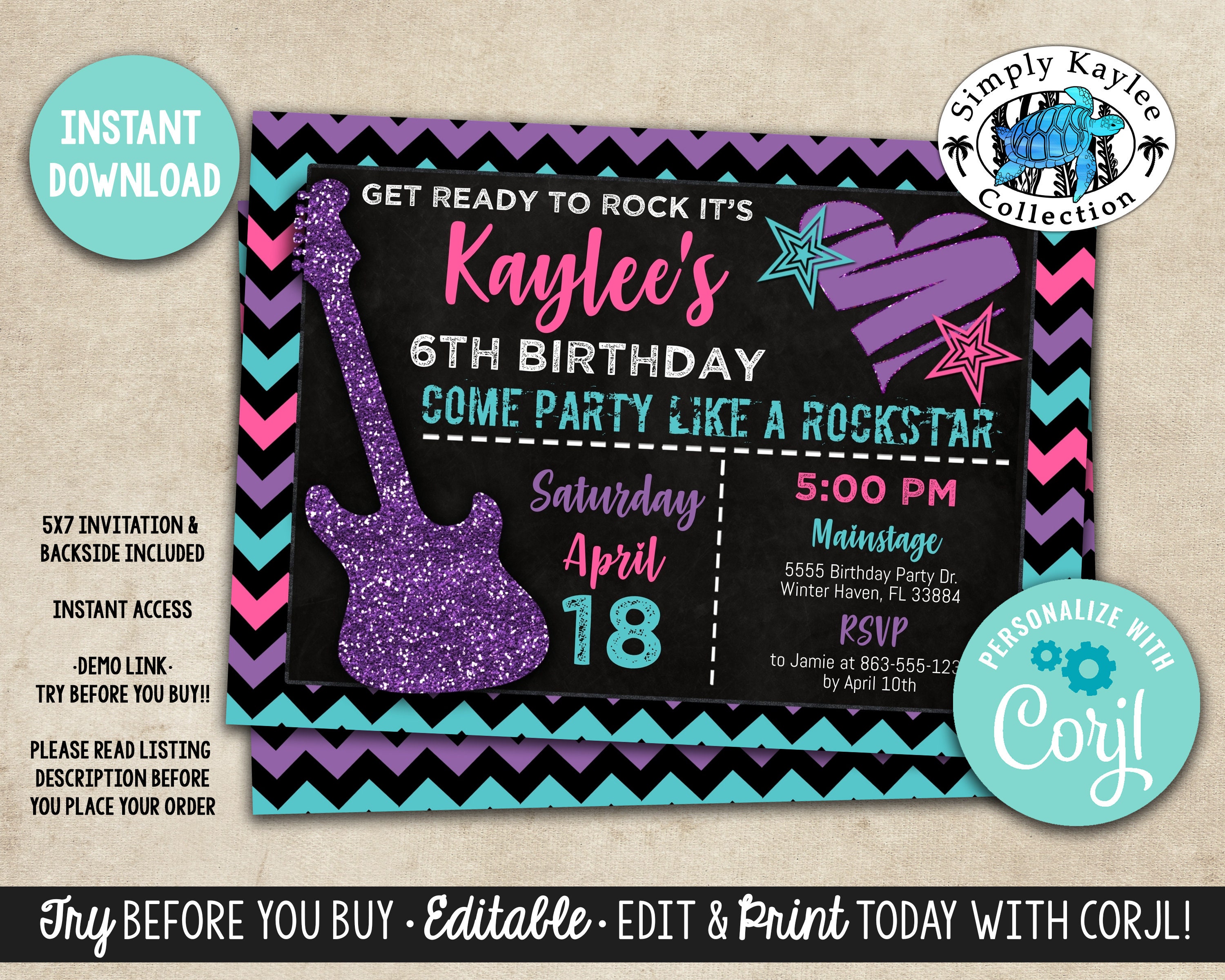 Rock Star Invitation Rock and Roll Party Rock Star - Etsy