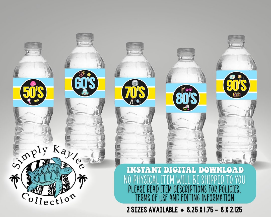 Decades Water Bottle Labels, Decades Dance Party Decor, Dancing Through ...