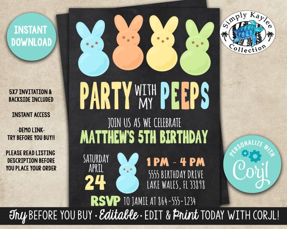Party With My Peeps Birthday Invitation Peeps Birthday | Etsy