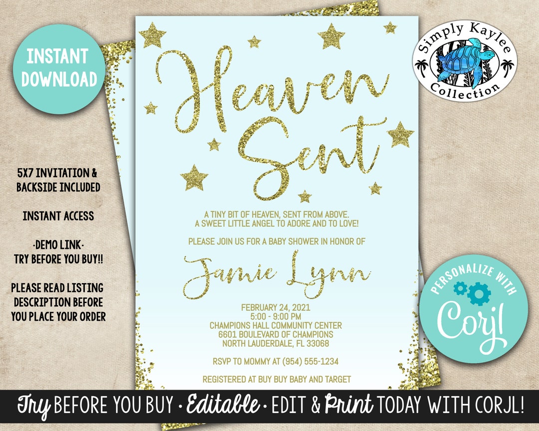Heaven Sent Baby Shower Invitation, Little Angel Baby Shower Invitation ...