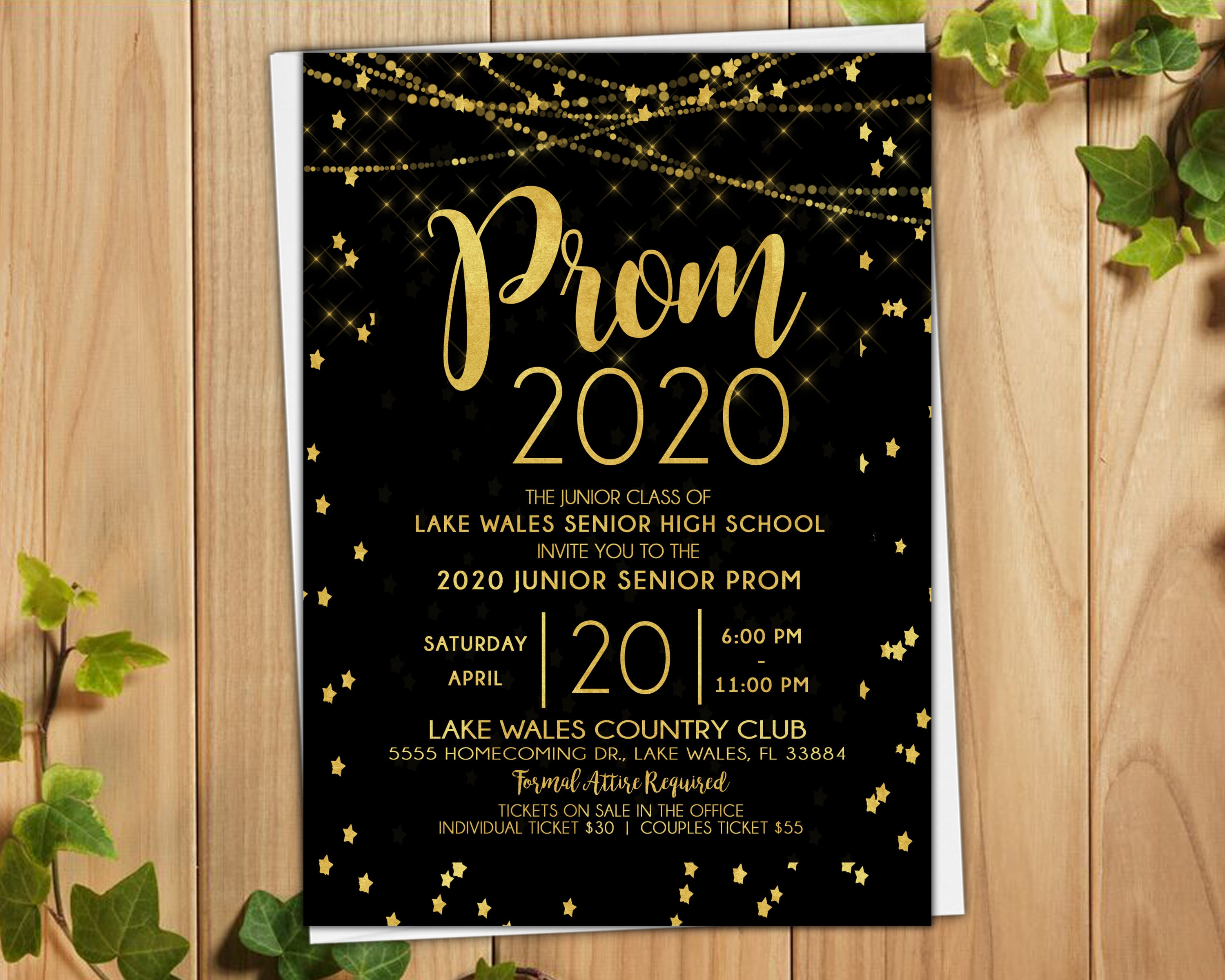 Black and Gold Prom Invitation A Starry Night Prom | Etsy