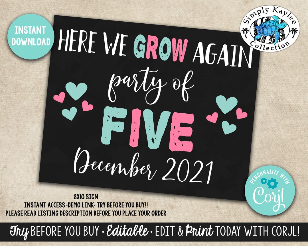 Pregnancy Announcement Pregnancy Reveal Sign Party of Five Sign ...