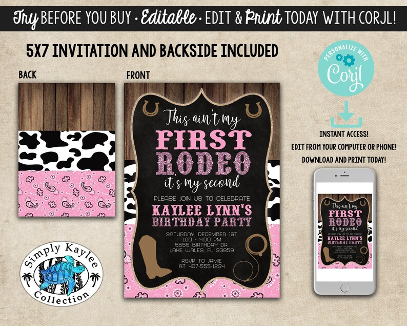 Rodeo Birthday Party Invitation Cowgirl Birthday Party | Etsy