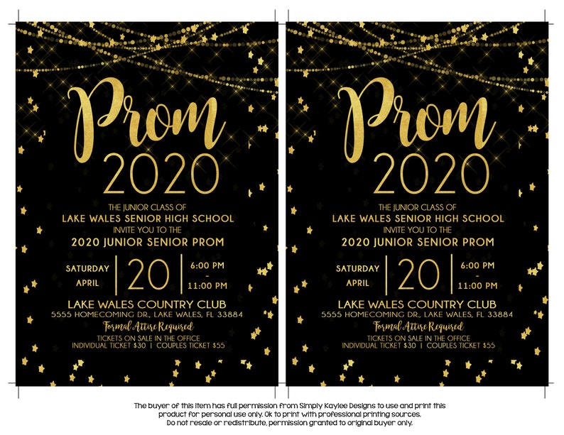Black and Gold Prom Invitation A Starry Night Prom | Etsy