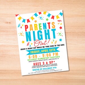 Parents Night Out Flyer, School/childcare Flyer, Church Fundraiser ...