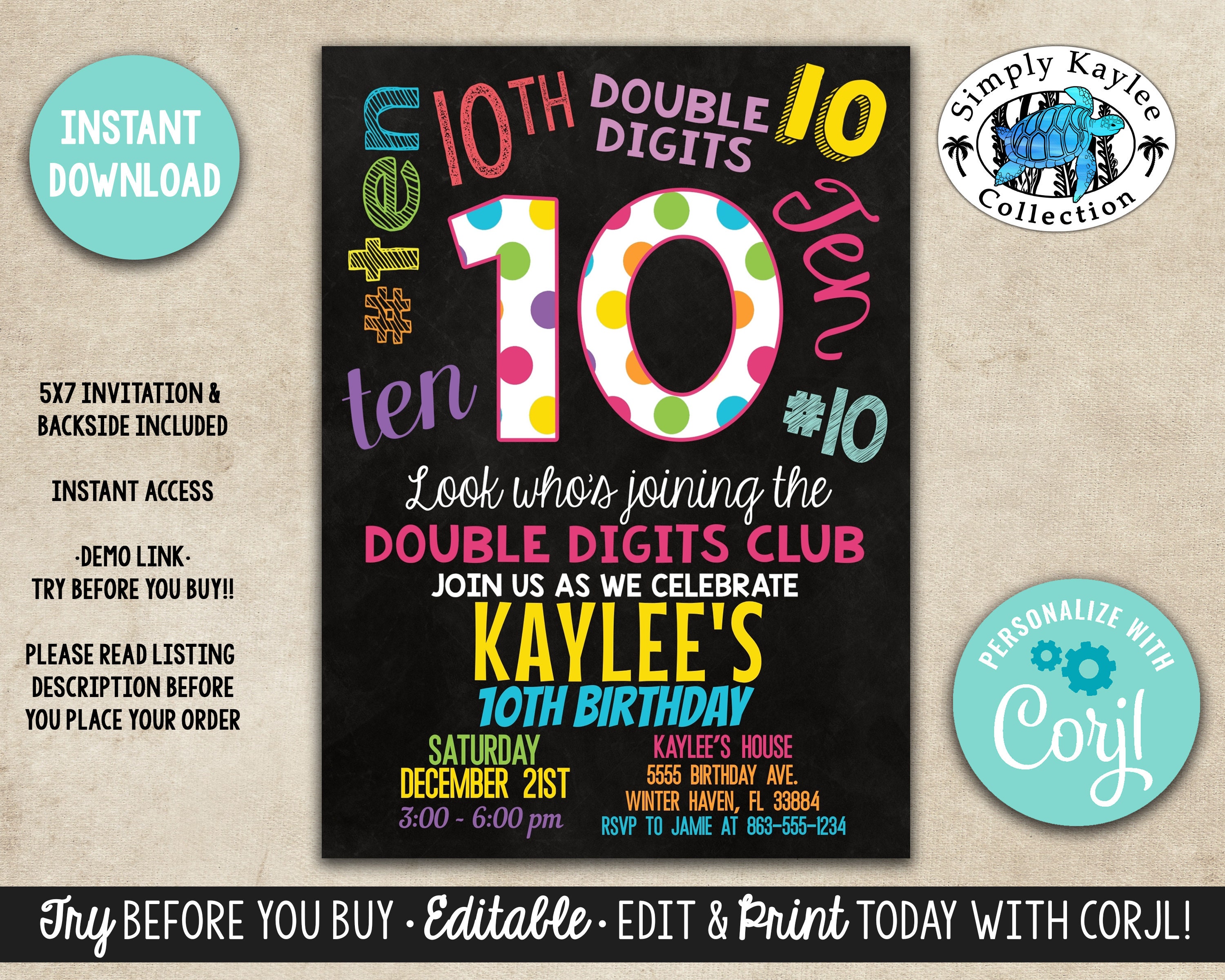 Double Digits Birthday Invitation Social Media Birthday - Etsy