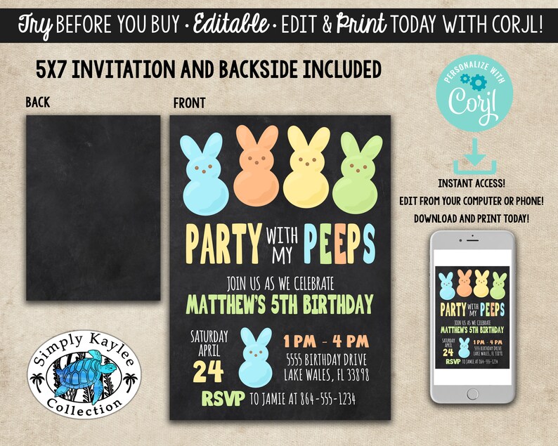 Party With My Peeps Birthday Invitation Peeps Birthday | Etsy