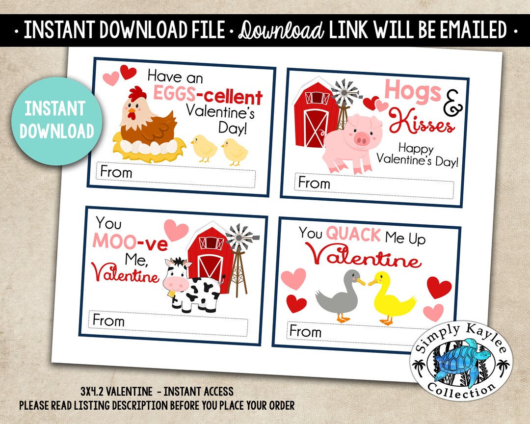 Farm Animals Valentine's Day Card - Barnyard Valentine's Day Cards ...