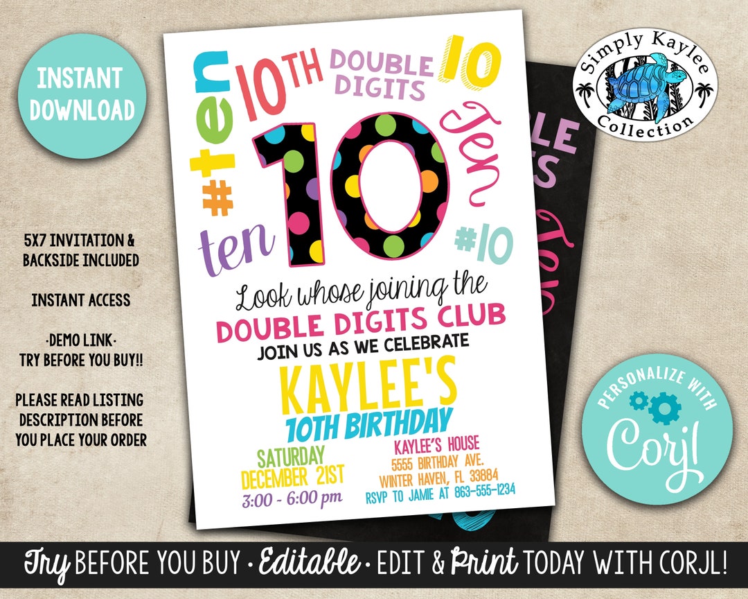 Double Digits Birthday Invitation - Social Media Birthday Invite ...