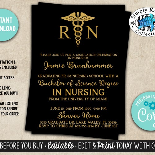 Editable Nursing Graduation Invitation. Registered Nurse - Etsy