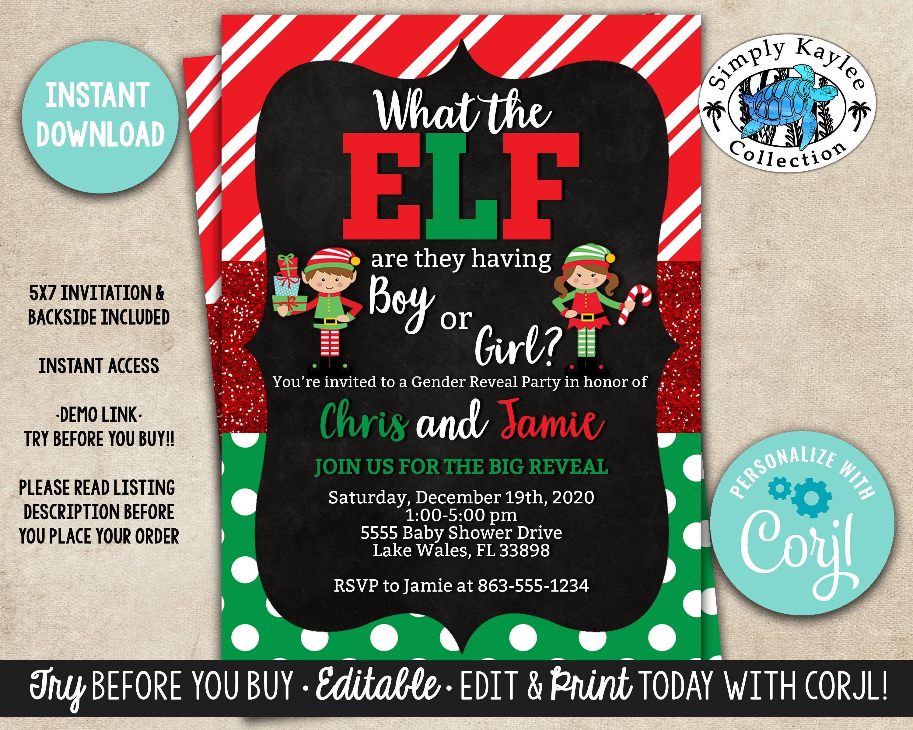 Elf Gender Reveal Invitation Christmas Gender Reveal - Etsy