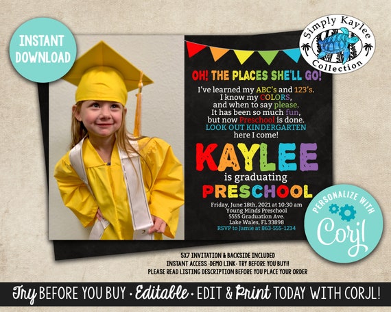 Kindergarten Graduation Invitation Preschool Pre K