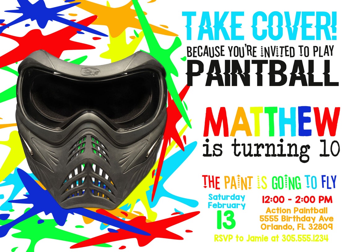 Paintball Birthday Party Invitation Paintball Party | Etsy