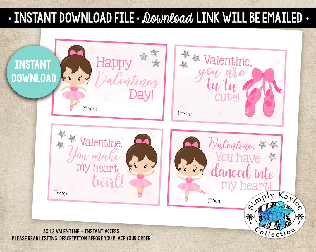 Ballet Valentine's Day Cards: Ballerina Classroom Valentines (digital ...