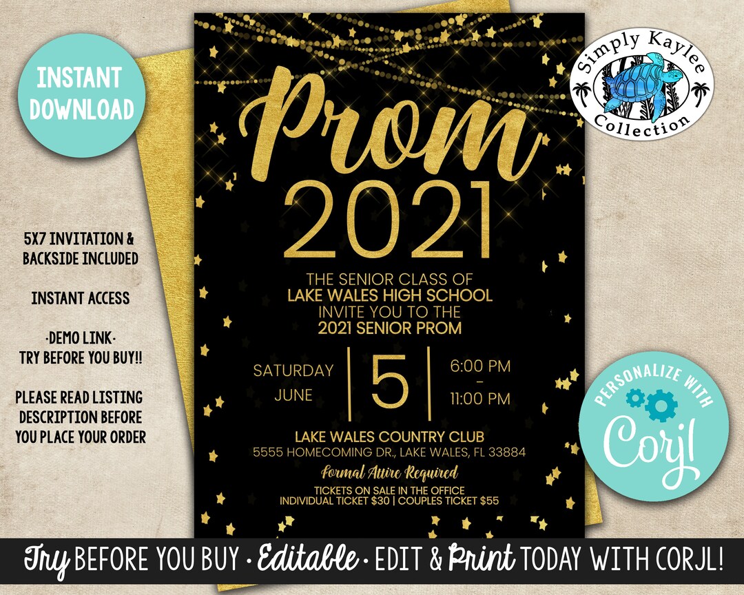 Black and Gold Prom Invitation - A Starry Night Prom Invitation - A ...