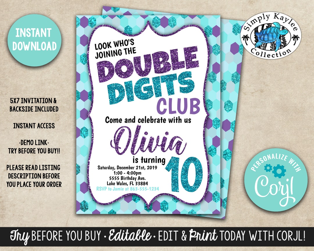 Double Digits Birthday Invitation - 10th Birthday Invitation - Mermaid ...