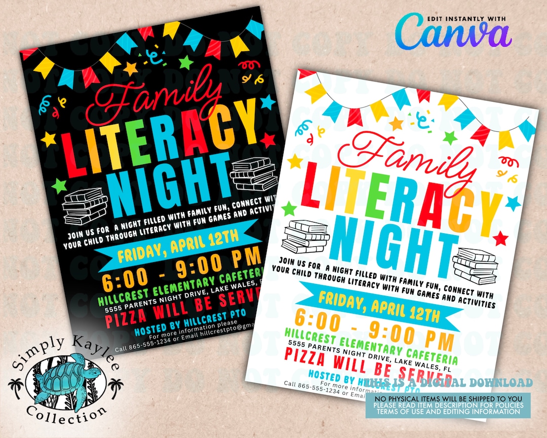 Family Literacy Night Flyer: Editable School Event Template (digital ...