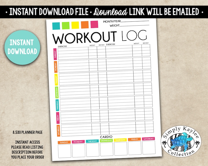 Printable Workout Log Exercise Log Activity Tracker - Etsy