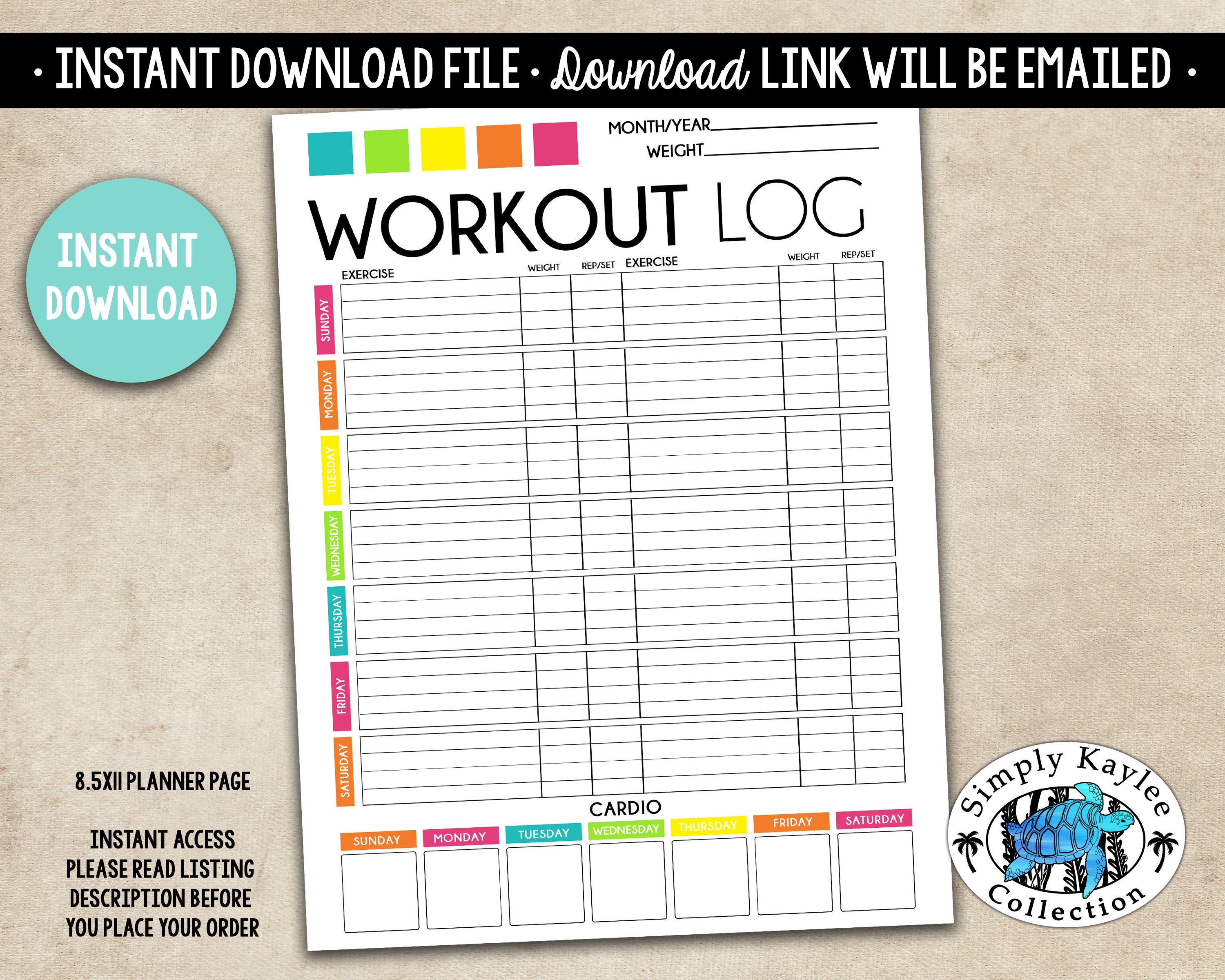 Printable Workout Log Exercise Log Activity Tracker | Etsy